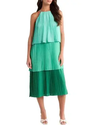 SUGARLIPS Sealy Pleated Sleeveless Tiered Maxi Dress - Green-multi