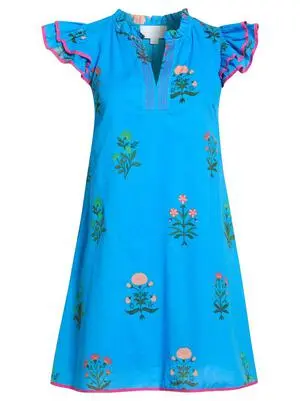 SUGARLIPS Merina Placed Floral Cotton Shift Minidress - Blue-multi