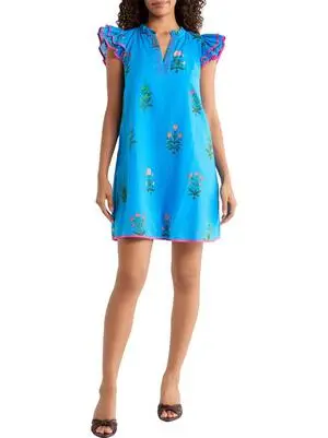 SUGARLIPS Merina Floral Cotton Mini Dress - Blue-multi