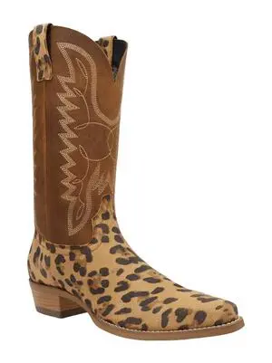 DINGO Bulls Eye Western Boot With Animal Print And Intricate Topstitching - Leopard