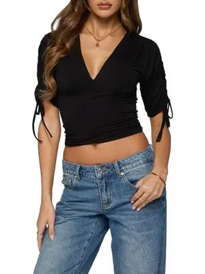 EDIKTED Muriel Drawstring V-neck Top - Black