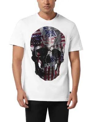 Philipp Plein Round Neck T-shirt Skull America - White