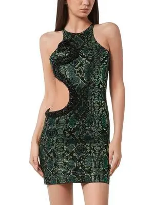 Philipp Plein Mini Dress Strass Snake - Green