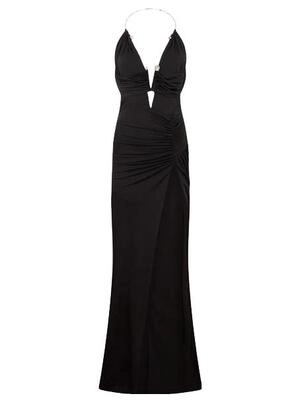 Philipp Plein Shiny Long Dress Skull Piercing - Black