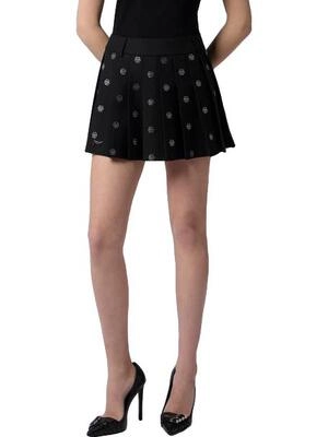 Philipp Plein Pleated Mini Skirt Monogram Strass Monogram Strass - Black
