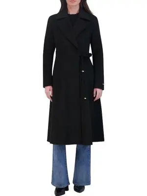 Tahari Wool Blend Wrap Coat - Black