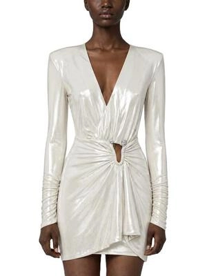 Philipp Plein Draped Long Sleeve Mini Dress - Silver