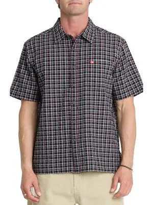 Quiksilver Yg Oversize Plaid Short Sleeve Seersucker Button-up Shirt - Anthracite