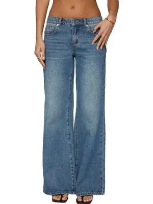 EDIKTED Casta Heart Pocket Low Rise Baggy Jeans - Medium-blue-washed
