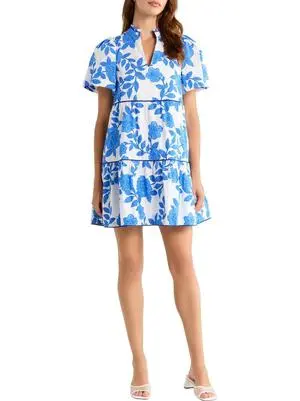 SUGARLIPS Candace Floral Tiered Cotton Minidress - White-blue-multi