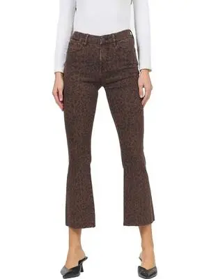 DEAR JOHN Dear John Jeanne Mid Rise Raw Hem Flare Jeans Brown Leopard