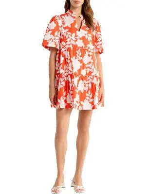 SUGARLIPS Floral Dixie Tiered Cotton Dress - Tomato-multi