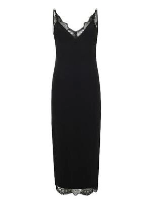 Philipp Plein Shiny Rib Maxi Tank Dress With Lace Trim - Black