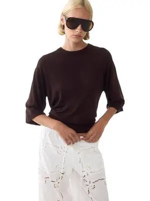 H&M H&M Short-Sleeved Fine-Knit Top Dark Brown