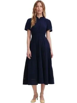 FINERY LONDON Natalia Cotton Cheesecloth Midi Dress - Navy