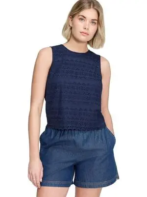 FINERY LONDON Gloria Cotton Broderie Sleeveless Top - Navy