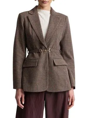 Avec Les Filles Belted Houndstooth Blazer - Brown Multi