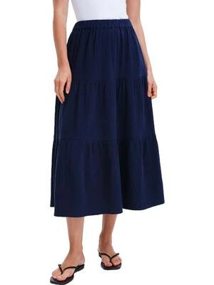 FINERY LONDON Harriet Cotton Cheesecloth Midi Skirt - Navy