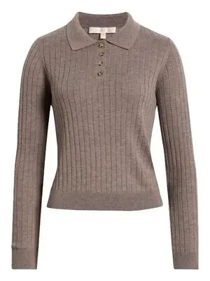 WAYF Evie Ribbed Polo Sweater - Pewter