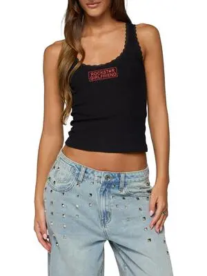 EDIKTED Lace Trimmed Cotton-blend Tank - Black