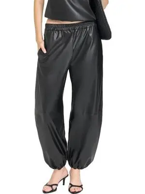WAYF Camryn Faux Leather Joggers - Black