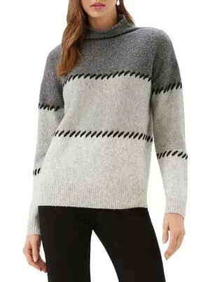 Karen Kane Contrast Stitch Mock Neck Sweater - Gray