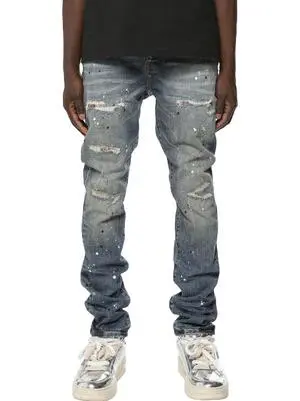 PURPLE BRAND Paint Repair Skinny Jeans - Mid Indigo