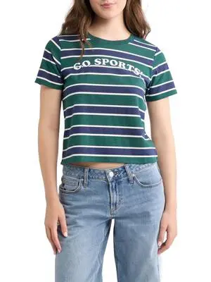 VINYL ICONS Go Sports Stripe Crop Graphic T-shirt - Green