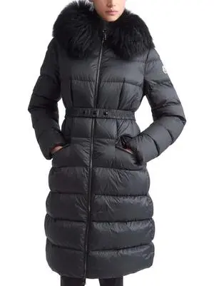 Moncler Boedic Water Repellent Down Puffer Coat With Shearling Trim - Black