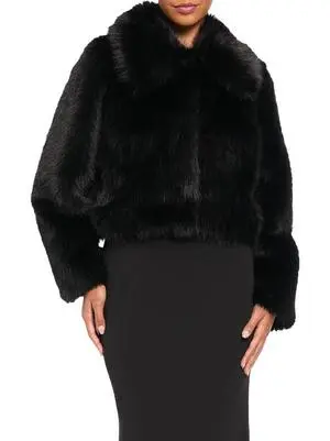 Maggy London Faux Fur Cropped Jacket - Black
