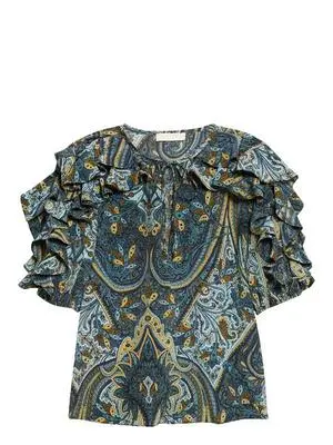 Ulla Johnson Josephine Ruffled Silk Top Prussian