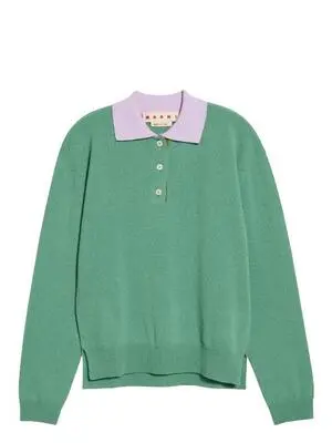 Marni Contrast Collar Cashmere Polo Sweater - Mxv32 Mint