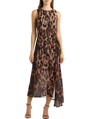 Julia Jordan Animal Print Mesh Midi Dress - Black Multi