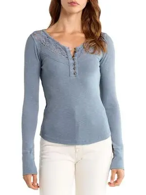 Lucky Brand Lace Yoke Henley Top - Flint Stone