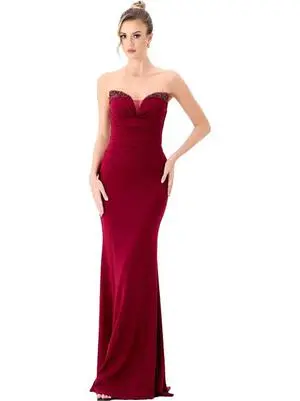BARIANO Janna Sweetheart Fishtail Maxi - Deep Red