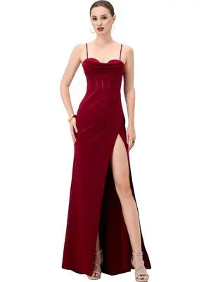 BARIANO Sloane High Split Maxi Gown - Deep Red