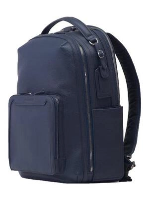WOOL & OAK Expandable Leather Travel Backpack - Navy