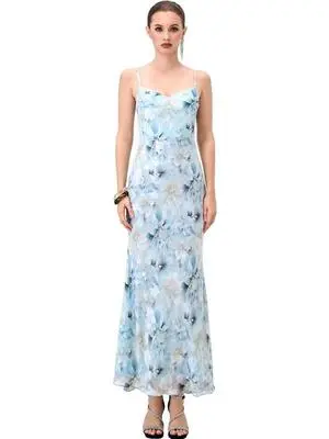 BARIANO Jazlene Floral Chiffon Midaxi Dress - Blue/silver Print