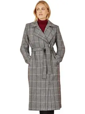YUMI Checked Biker Trench Coat - Grey