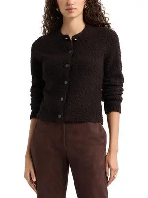 Nordstrom Textured Crewneck Merino Wool Cardigan - Brown Mole