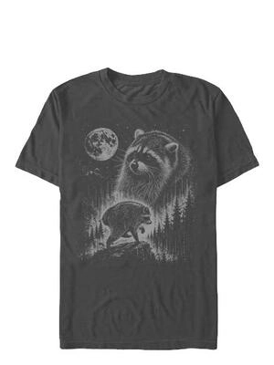 LOST GODS Jimothy The Raccoon Forest Moon Short Sleeve T-shirt Charcoal