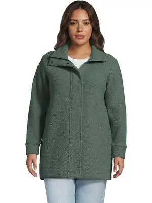 LANDS' END Boucle Fleece Coat With Raised Collar - Spruce