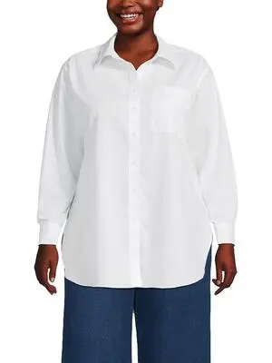 LANDS' END No Iron Oversized Poplin Tunic - White