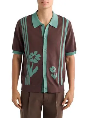 WAX LONDON Tellaro Intarsia Cotton Shirt - Brown/sage