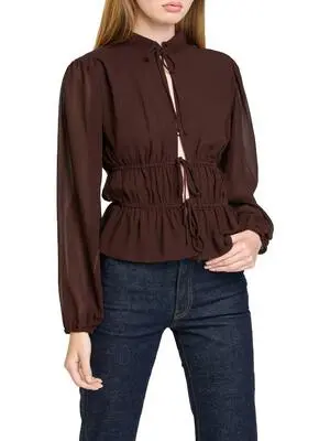 WAYF Elodie Gathered Top - Chocolate