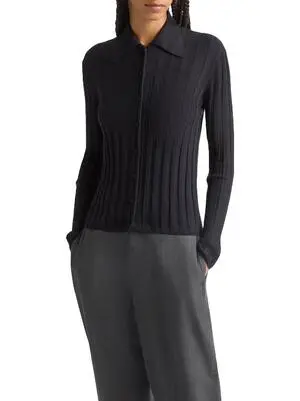 Plan C Ribbed Extrafine Merino Wool Cardigan - Navy
