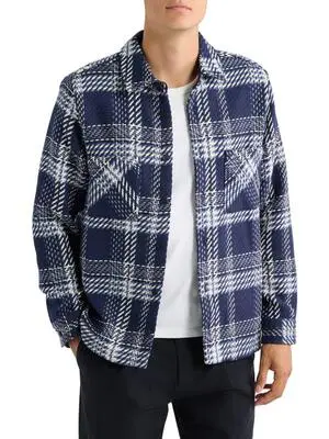 WAX LONDON Whiting Plaid Recycled Cotton Blend Overshirt - Navy/ecru