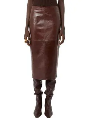 Sportmax Lappole Leather Midi Skirt - Plum