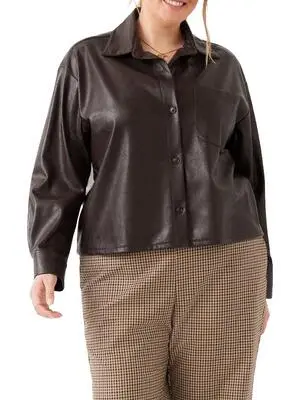 Karen Kane Faux Leather Button Up Shirt - Chocolate
