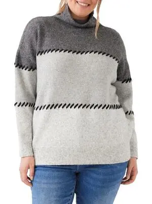 Karen Kane Contrast Stitch Mock Neck Sweater - Gray